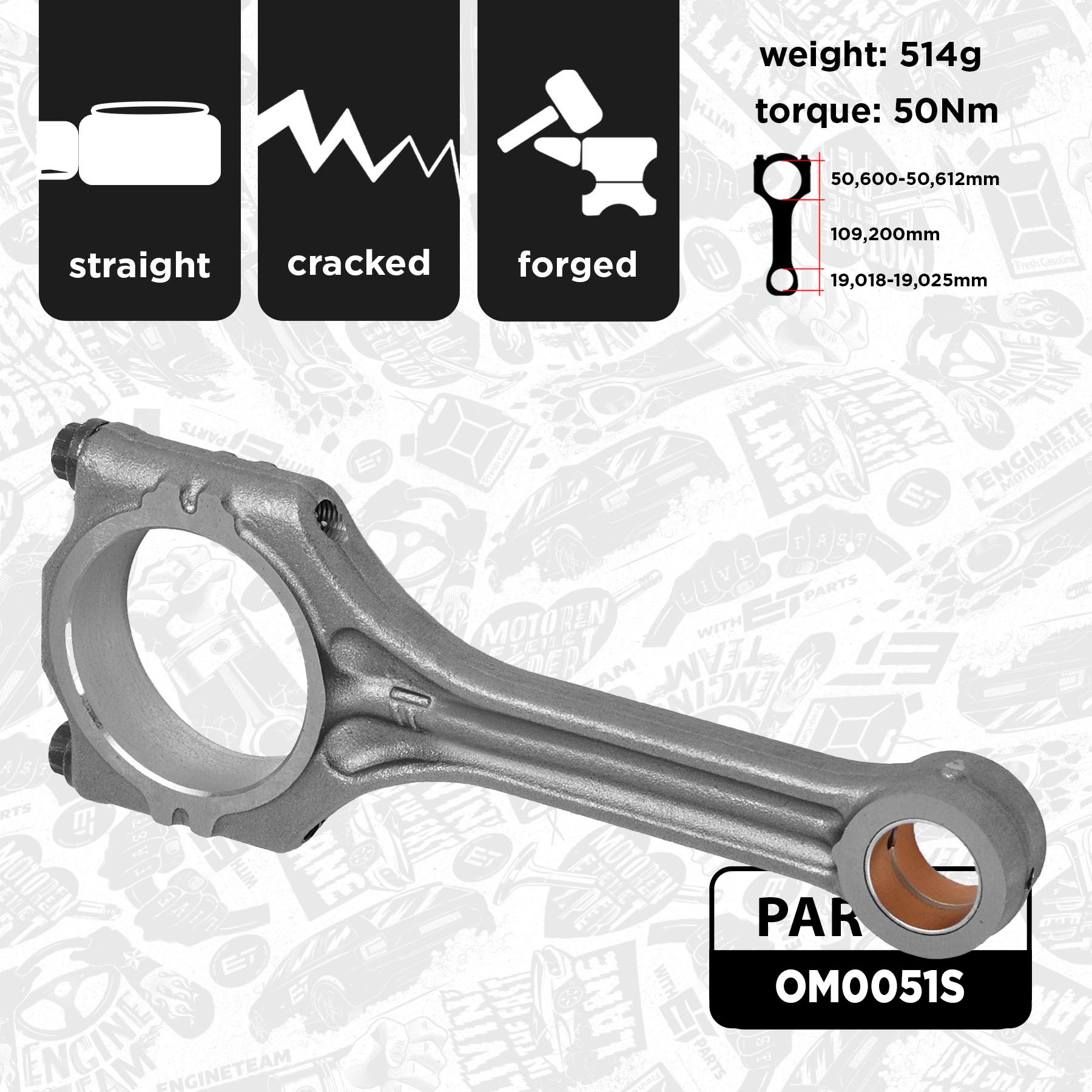 Conrods set 4 pcs - OM0051S ET ENGINETEAM - 03C198401A, 03C198401D ...