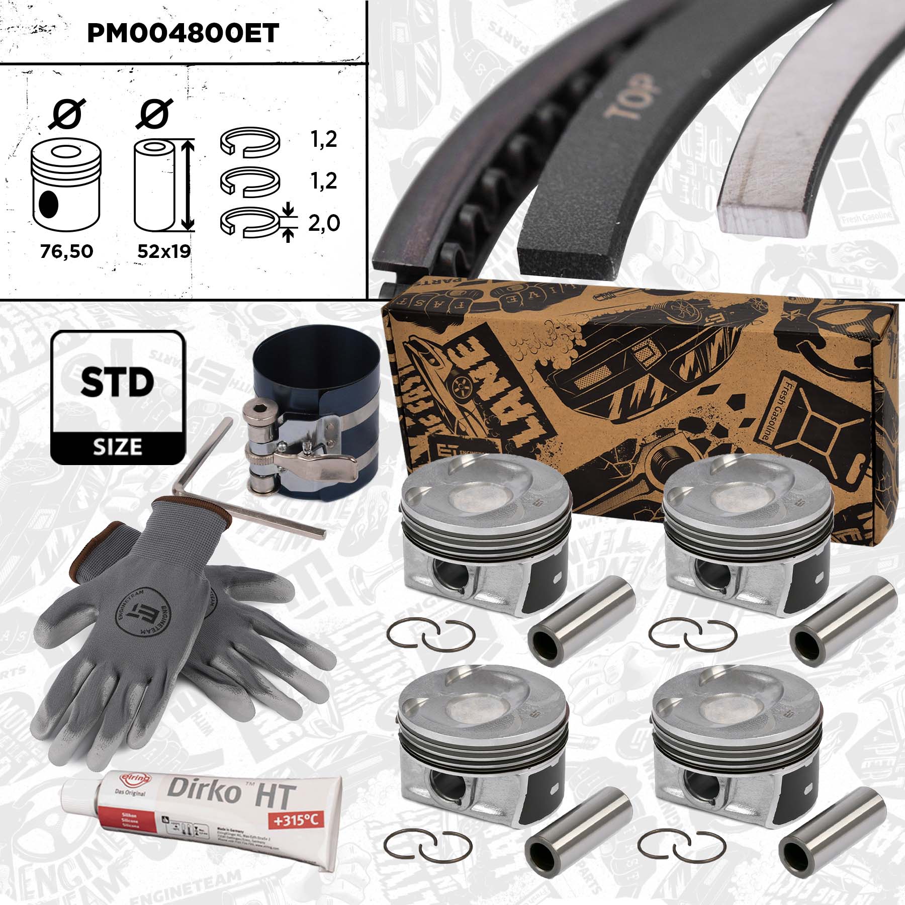 Piston kit - PM004800ET ET ENGINETEAM - 03C107065AP, 40477600, 87 ...