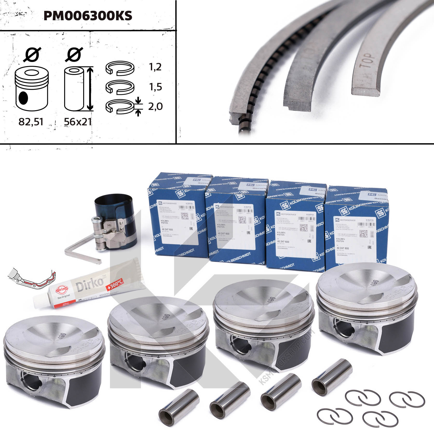 Piston kit - PM006300KS ET ENGINETEAM - 06H107065AB, 06H107099AM ...