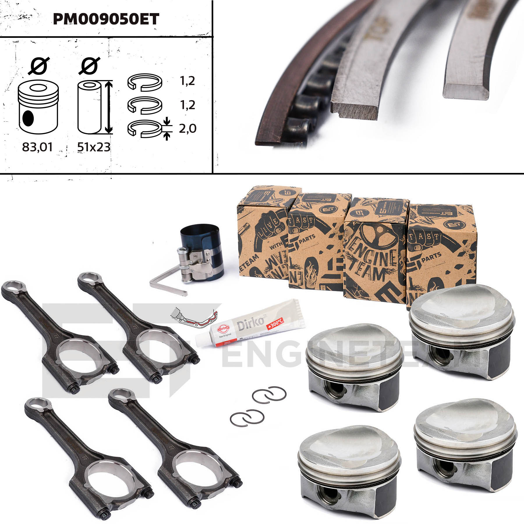 Piston Set + conrods - PM009050ET ET ENGINETEAM | ET ENGINETEAM