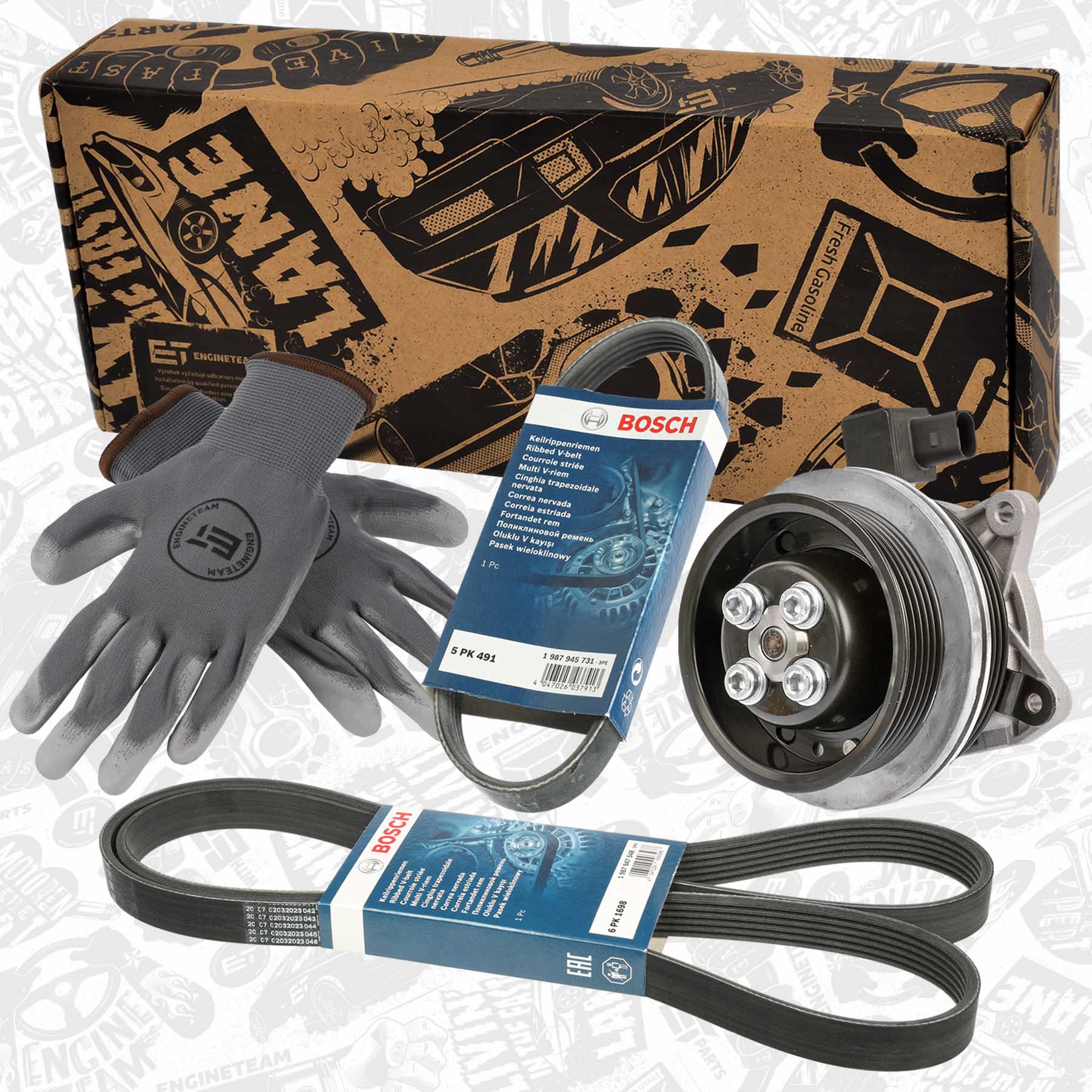 Water Pump + V-ribbed Belt Kit - PW0010VR2 ET ENGINETEAM - 03C121004D ...