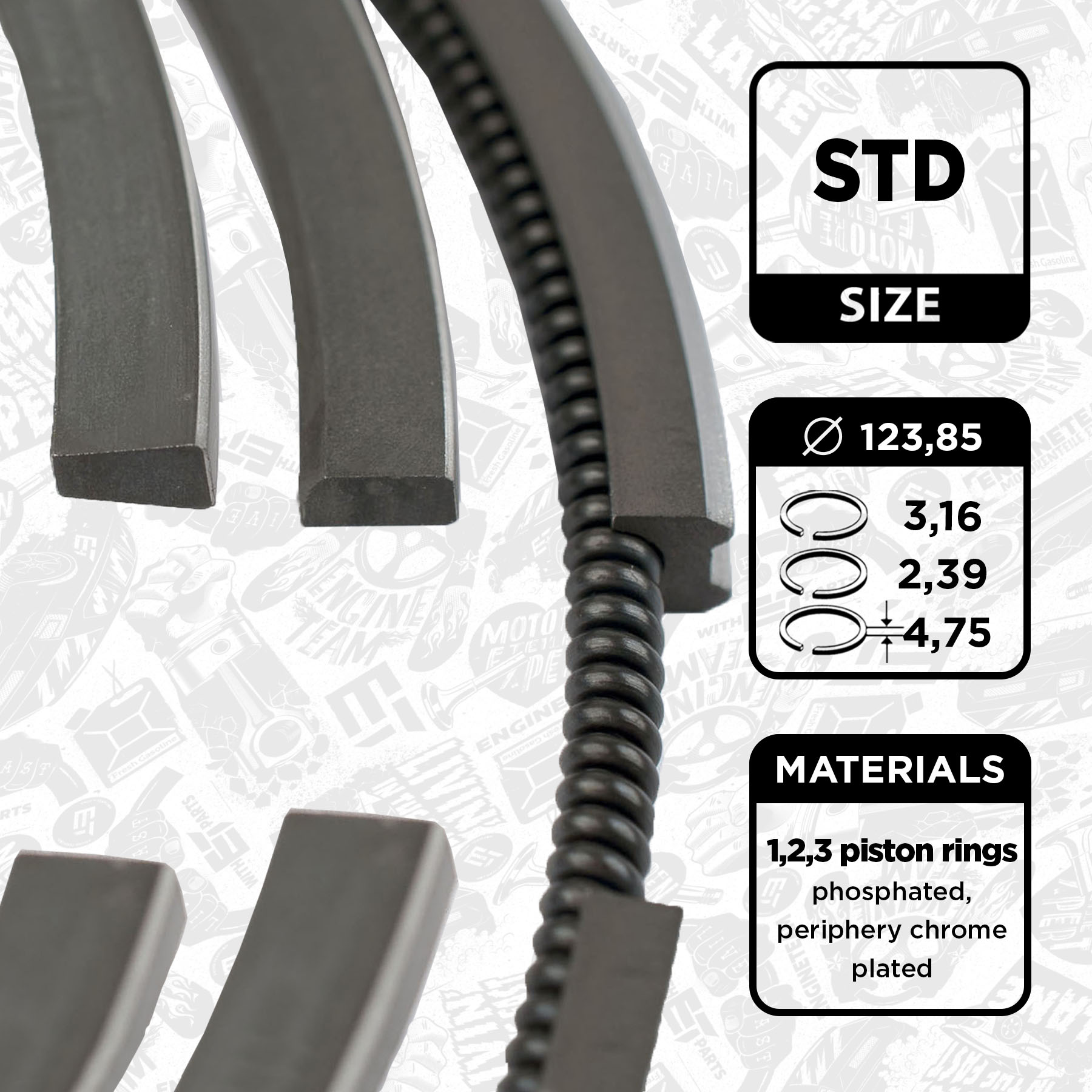 Piston Ring Kit - R1000200 ET ENGINETEAM - 5010284497, 5010284498 ...