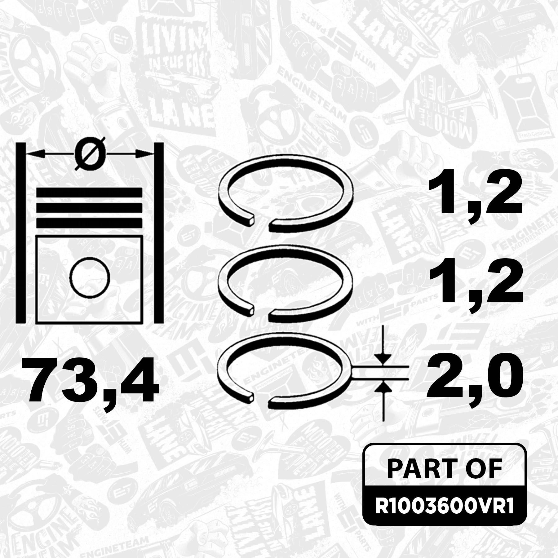 4x Piston Ring Kit - R1003600VR1 ET ENGINETEAM - 24454587, 24454593 ...
