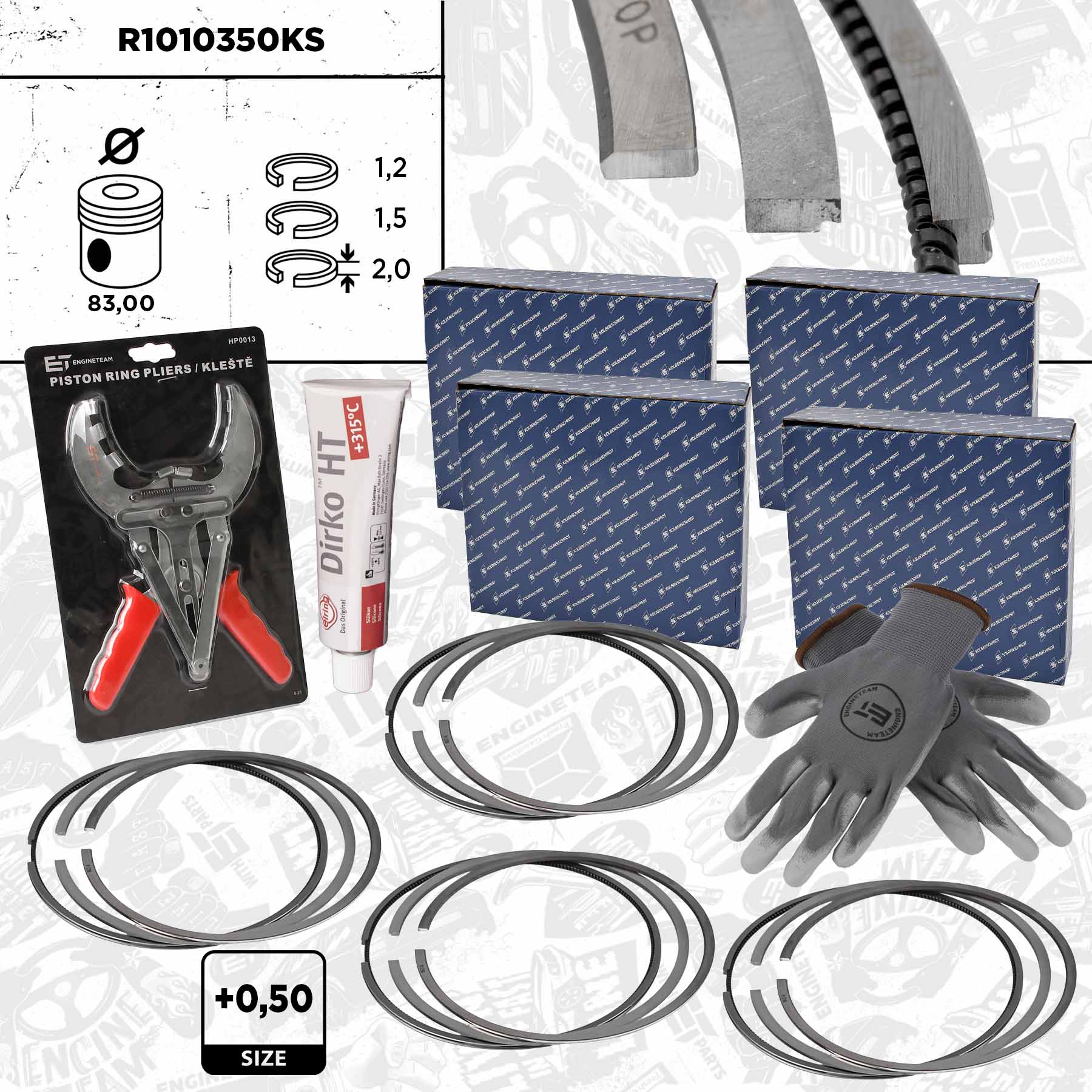 4x Piston Ring Kit - R1010350KS ET ENGINETEAM - 800073810050 | ET ...