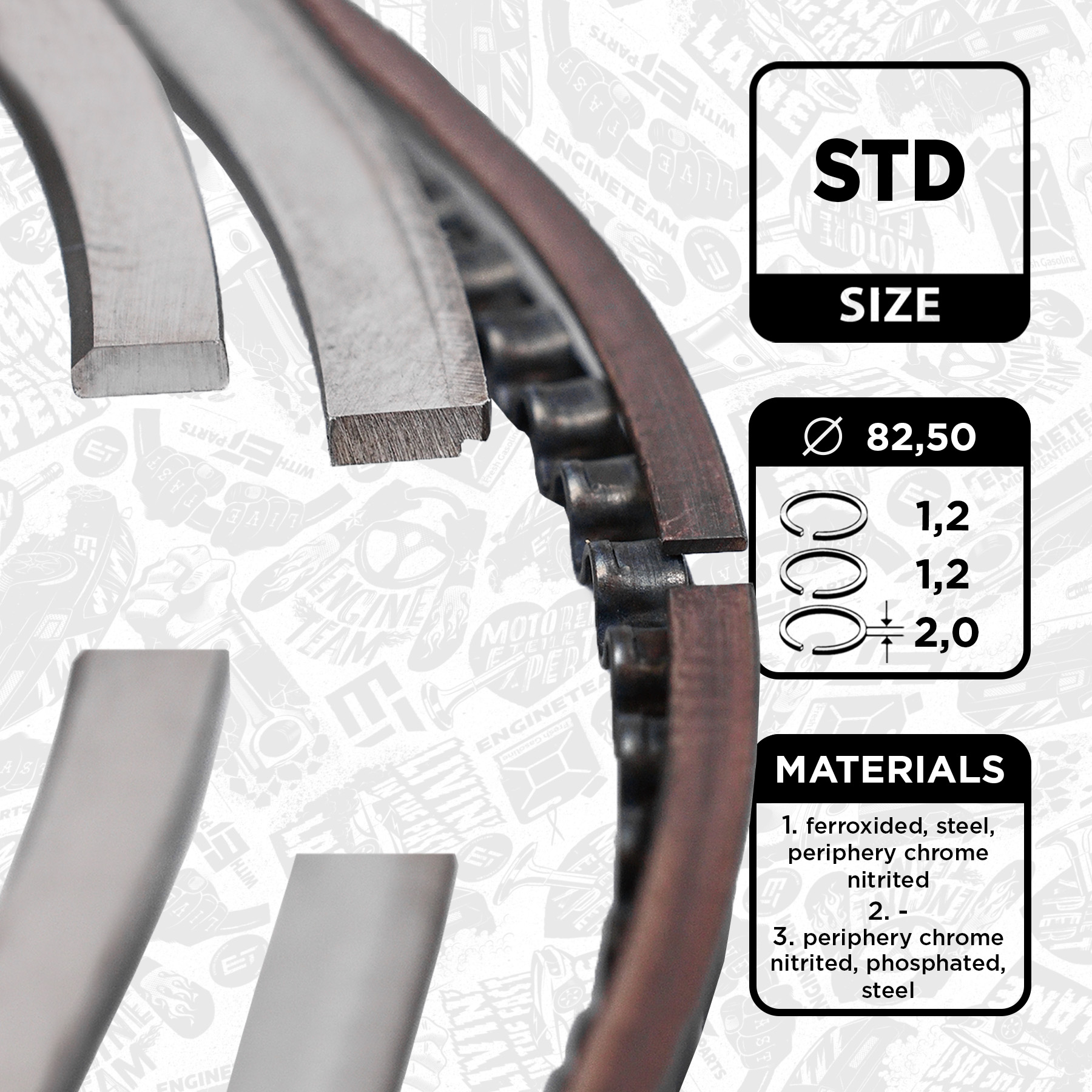 Piston Ring Kit - R1010500 ET ENGINETEAM - 06H198151J, 06H198151K ...