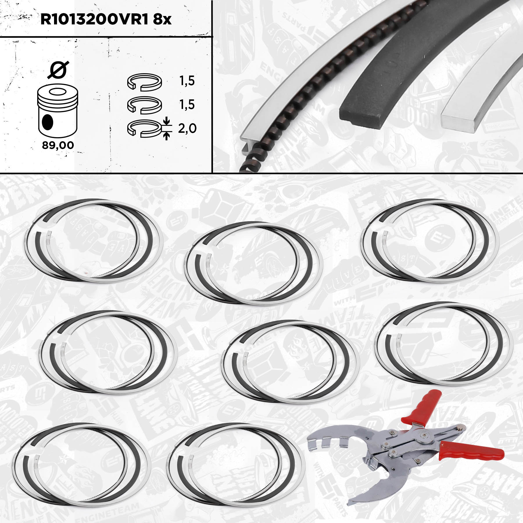 8x Piston Ring Kit - R1013200VR1 ET ENGINETEAM - 11257574822, 7574822 ...